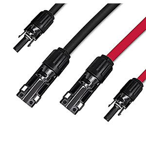 Slocable Solar Panel Extension Cable - 10ft 10awg Solar Cable with IP68 Solar Female and Male PV Cable Connectors (10ft Red + 10ft Black)