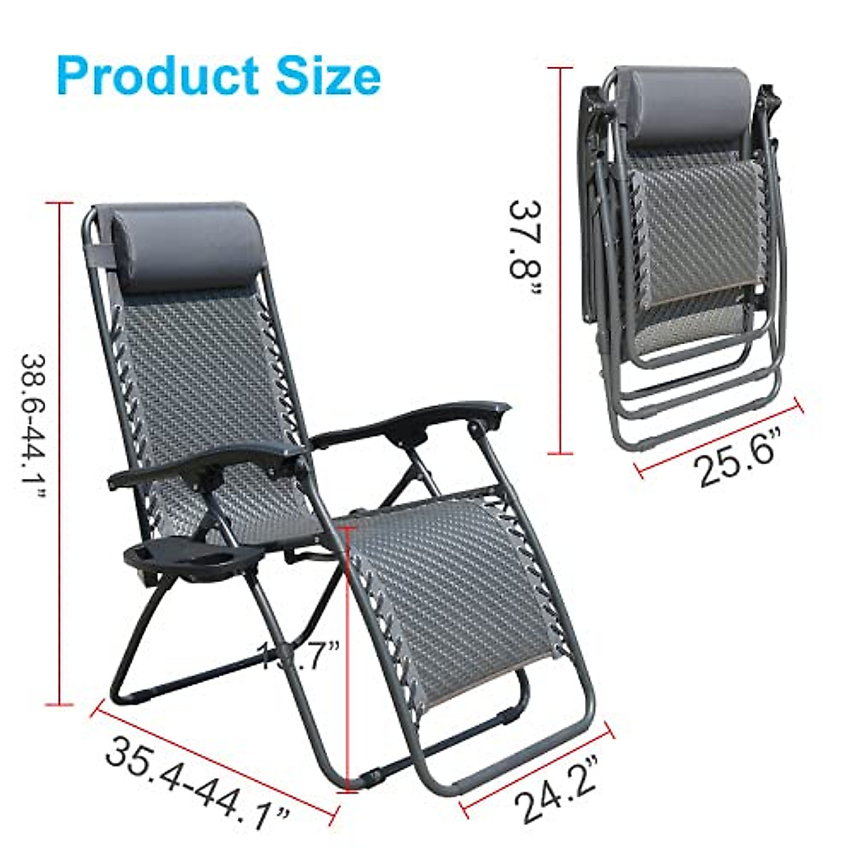 FUZOFUIZ Outdoor Recliner Adjustable Folding Patio Lounge Chair w/Pillows and Cup Holder Trays for Beach Lawn Backyard Pool
