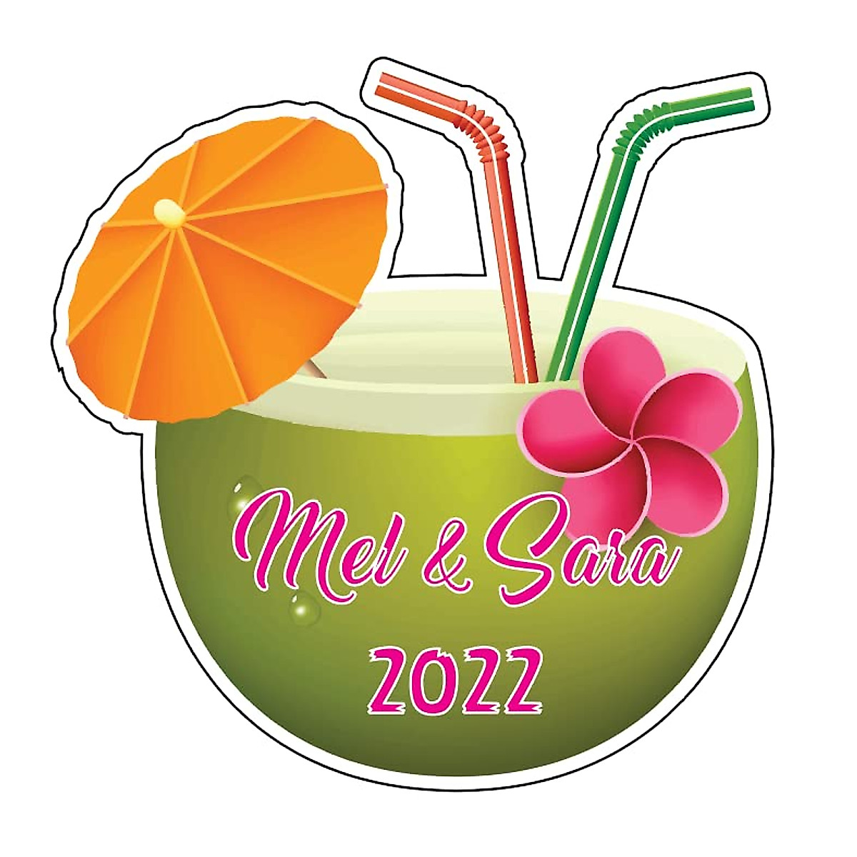 Magnet Customized for your Stateroom Door on your Disney Cruise, Carnival, Royal Caribbean, etc. - Personalized Coconut Drink with Pink Flower
