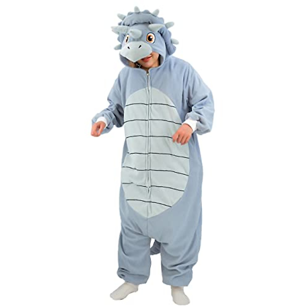 LZBXBXDA Unisex Adult Dinosaur Triceratops Onesie One Piece Pajamas Animal Plush Halloween Christmas Costume Homewear Sleepwear for Women men