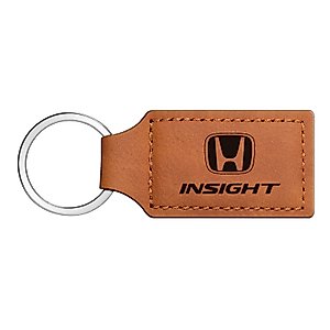 iPick Image Compatible with Honda Insight Rectangular Brown Leatherette Key Chain