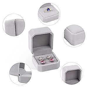 iSuperb Set of 2 Gray Velvet Couple Ring Box Earring Jewelry Case Gift Boxes 2.2x1.9x1.6inch.