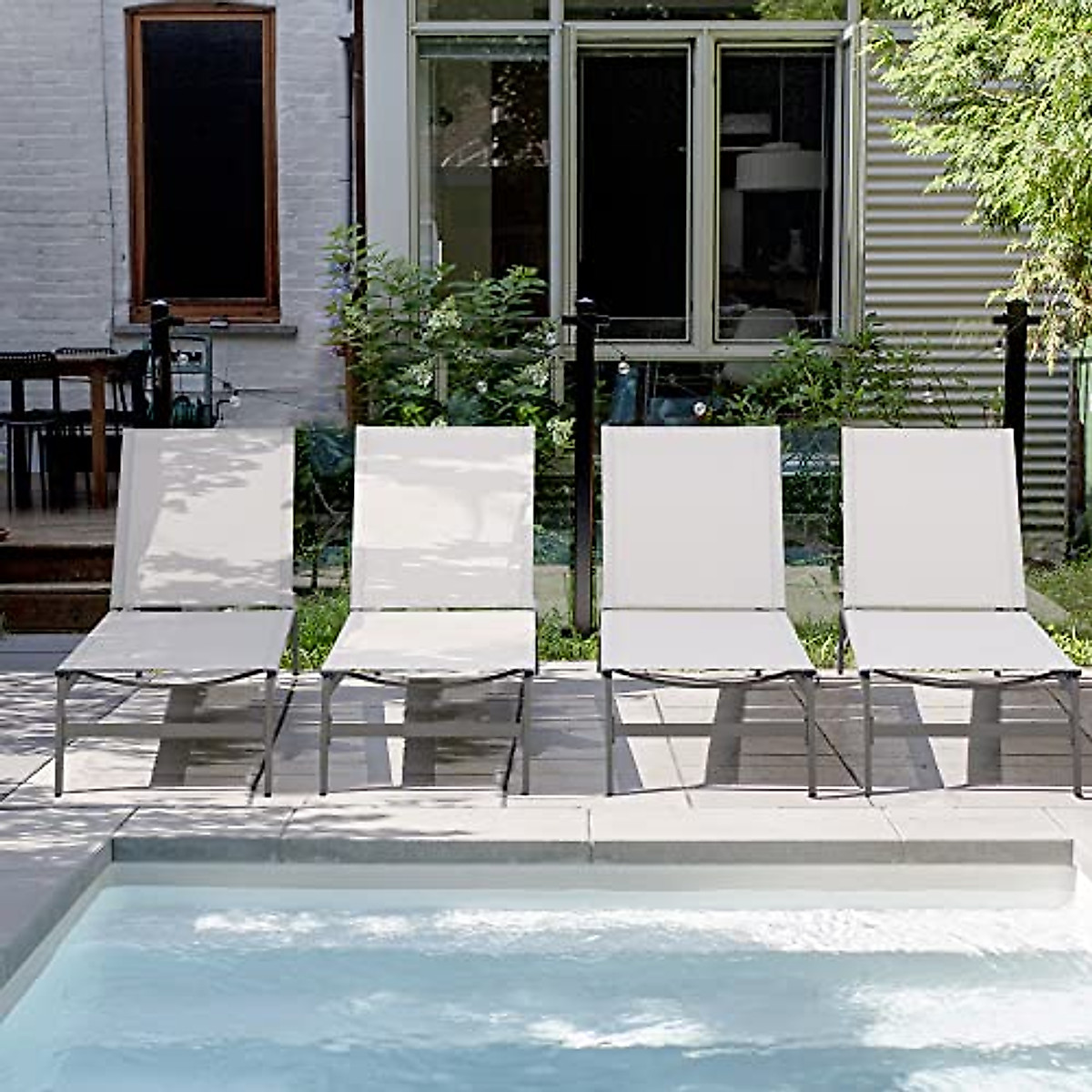 HAPPATIO Patio Chaise Lounge,Patio Lounge Chair with Breathable Textilene Fabric,Outdoor Patio Lounge Chairs for Patio Backyard Porch Poolside(Light Gray)