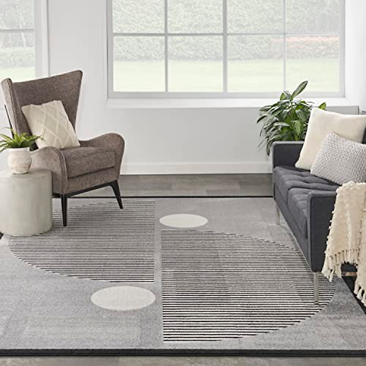 Nourison Modern Passion Geometric Grey/Black 7'10" x 9'10" Area -Rug, Easy -Cleaning, Non Shedding, Bed Room, Living Room, Dining Room, Kitchen (8x10)