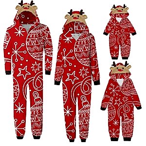 Matching Family Christmas Pajamas Onesie 2023 Funny Printed Hooded Pjs Holiday Xmas Sleepwear Matching Sets Reindeer Sleepwear Dinosaur Pajamas for Women Matching Pj Set