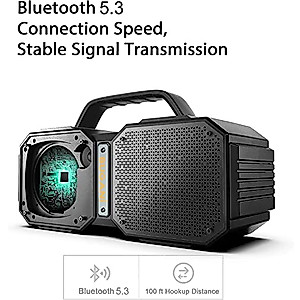 BUGANI Bluetooth Speaker, SHOCKW Portable Bluetooth Speaker, Bluetooth 5.3, Waterproof, Wireless Speakers, 60W Super Power, Outdoor Speaker, Black(New Model)