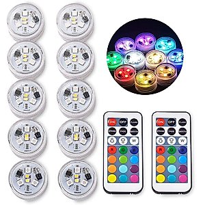 Sxstar 10pcs Submersible LED Lights,Waterproof Underwater Lights,Battery Powered RGB Colour Changing Tea Lights with IR Remote Control for vase, Bowls, Aquarium and Party Decoration