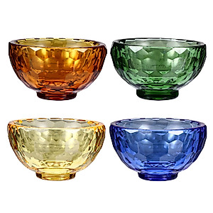 IMIKEYA 4pcs Tibetan Buddhist Water Offering Bowl Crystal Holy Water Bowl Religion Container Glass Buddha Cup Mini Votive Tealight Holder for Yoga Meditation Altar Buddhist