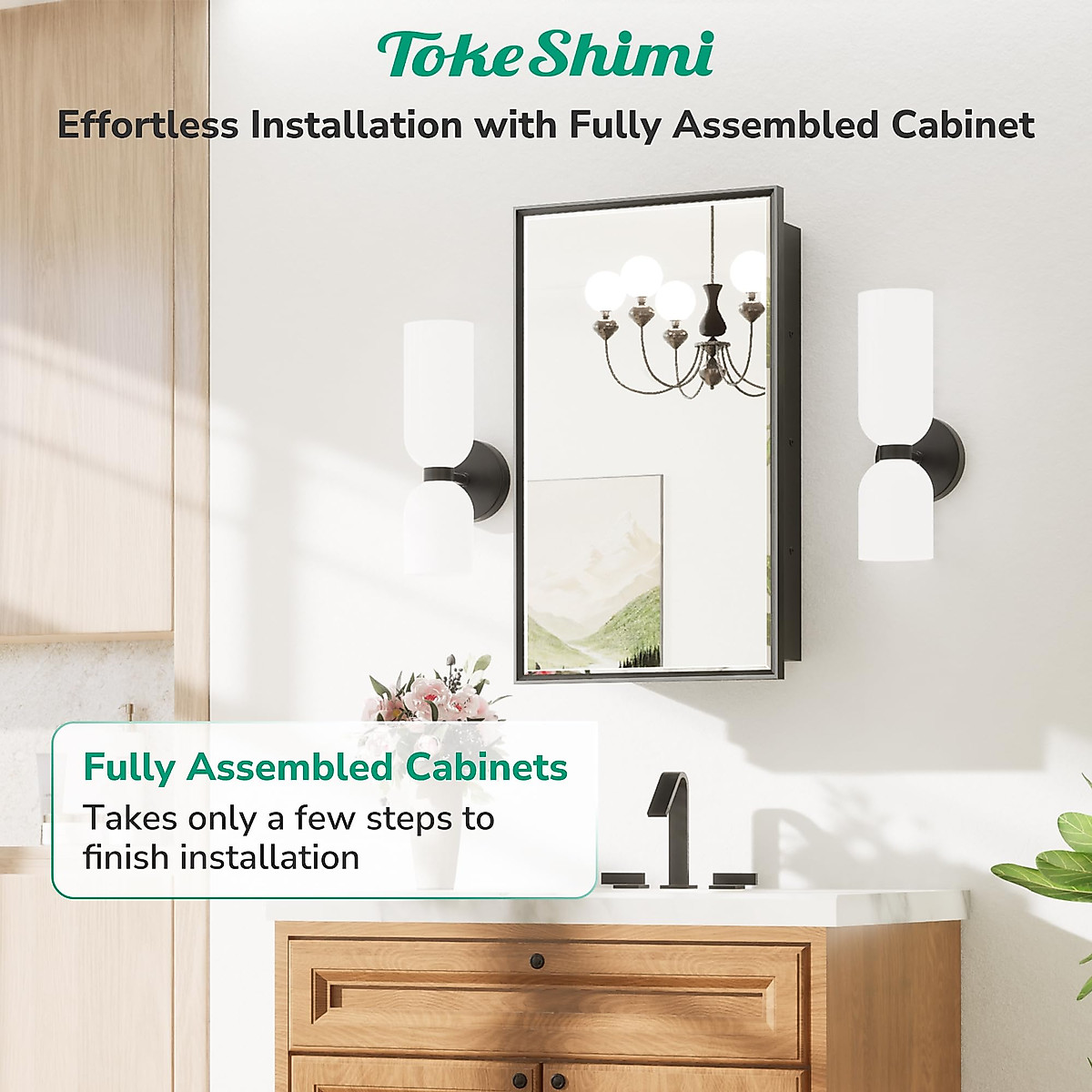 TokeShimi 16x24 Recessed Medicine Cabinet with Mirror Wall Mounted, Metal Beveled Mirror with Storage for Bathroom Vanity, Aluminum Alloy Medicine Cabinet Mirror Black 1 Door