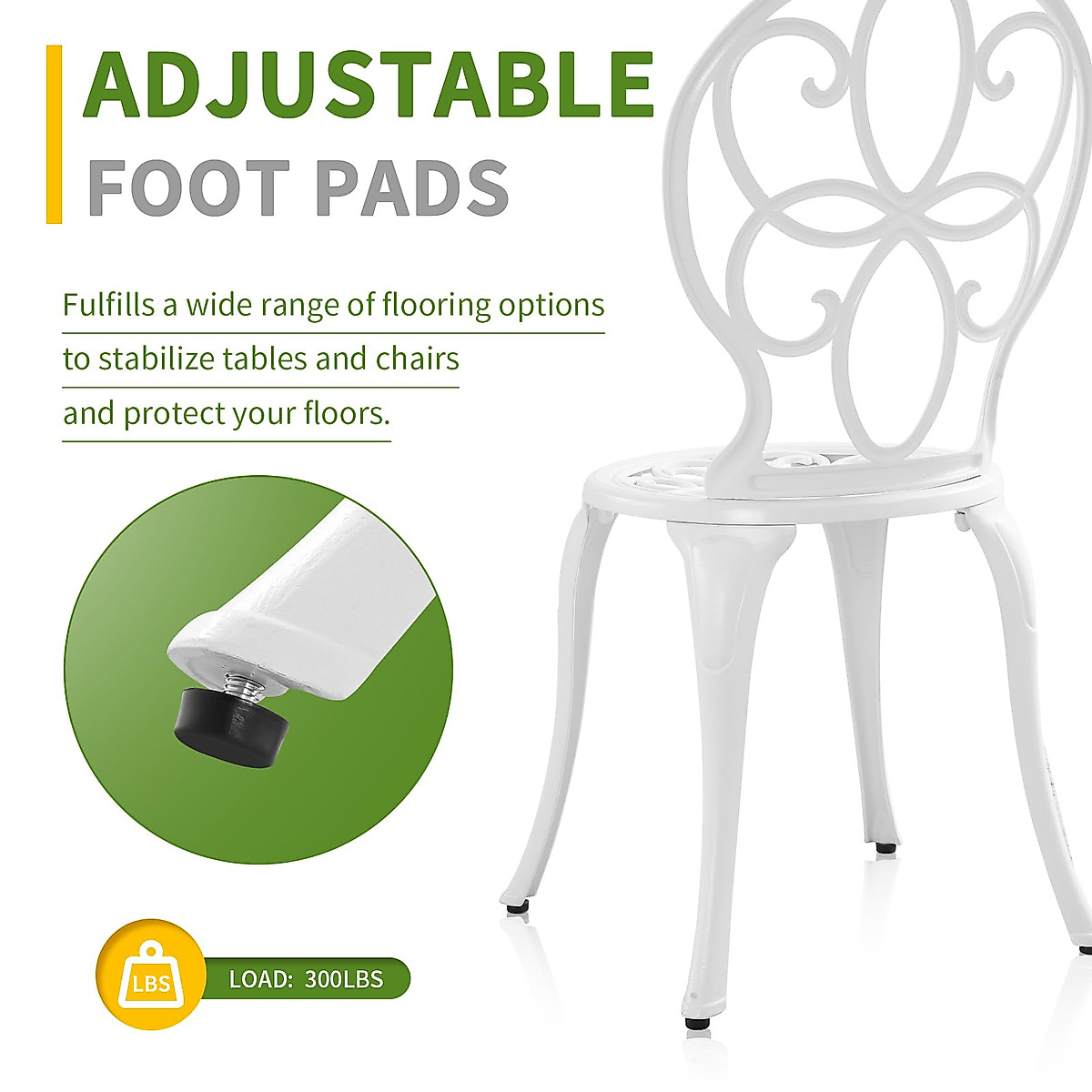 Withniture Outdoor Patio Bistro Set 3 Piece All Weather Bistro Table and Chairs Set of 2 with Umbrella Hole,Cast Aluminum Outdoor White Bistro Set, Patio Furniture Set for Garden,White