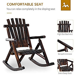 Outsunny Outdoor Wooden Rocking Chair, Rustic Adirondack Rocker with Slatted Seat, High Backrest, Armrests for Patio, Garden, and Porch, Large, Brown
