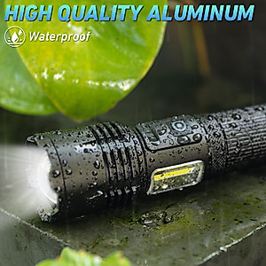 Rechargeable LED Flashlights High Lumen,990,000 Lumens Super Bright Flashlight,Powerful Flash Light 7 Modes with COB Work Light IPX7 Waterproof for Outdoor Emergency Camping Hiking