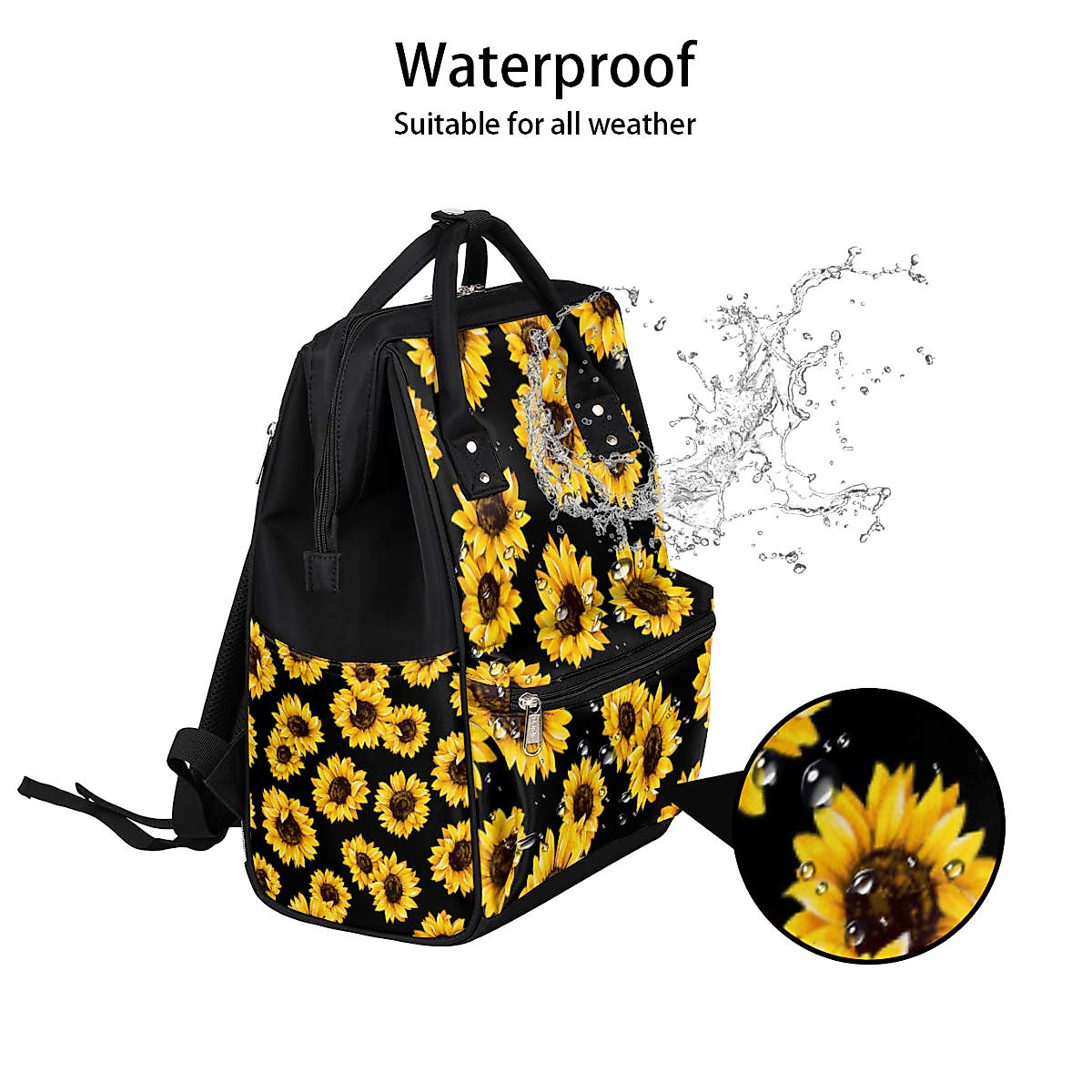 TropicalLife Sunflower Art Painting Diaper Backpack Large Capacity Baby Bags Multi-Function Zipper Casual Travel Backpacks for Mom Dad Unisex