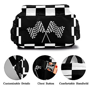 Liveweike Cool Checkered Flag Personalized Kids Backpack with Name Teen Girl Boy Primary School Travel Bag