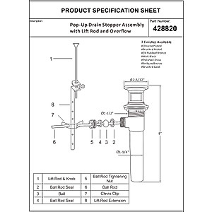 Artiwell Sink Pop-Up Drain Stopper Assembly with Lift Rod and Overflow, Solid Brass Lavatory Pop Up Drain Assembly for Bathroom Vanity Sink, All Brass Construction (Brushed Nickel)
