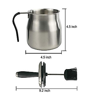 BBQ Stainless Steel Sauce Pot with Silicon Basting Brush Set - Barbecue Kitchen Accessories Cooking Food Baking Pastry Tools Oil Butter Greasing Paint Mop Grill Utensils, Large Capacity 32 OZ