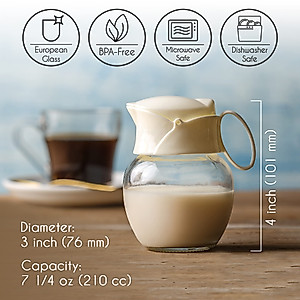 Crystalia Creamer Pitcher with Handle and Lid, Small Glass Body and BPA-Free Plastic Lid, Mullti Purpose Pourer, 7 Ounces
