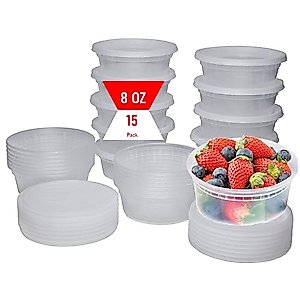 Mr. Miracle Deli Containers with Lids - 15 Pack of 8 oz Clear Airtight Reusable Plastic Food and Multi-Purpose Containers - Microwave, Freezer, and Dishwasher Safe