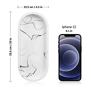 KENOBEE Jewelry Organizer Tray, Resin Bathtub Bathroom Catchall, Oval Cosmetic Vanity Decorative Storage Holder Jewelry Dish for Ring Bracelet Perfume Soap Shampoo Towel Tissues, Marble White