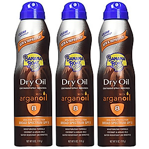 Banana Boat Tanning Dry Oil Clear Spray Sunscreen SPF 8, 6oz | Tanning Sunscreen Spray, Banana Boat Dry Oil, 8 SPF Tanning Oil, Dry Tanning Oil Spray, Oxybenzone Free Sunscreen, 6oz (Pack of 3)