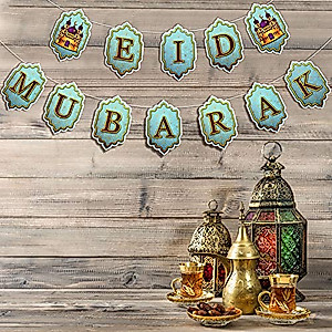 Eid Mubarak Decorations Banner Ramadan Mubarak for Muslim Ramadan Party Supplies Eid Mubarak Banner Garland Bunting Sign No Assembled Required