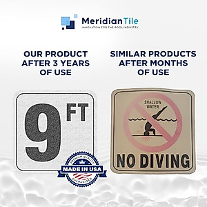 Aquatic Custom Tile, 9FT Pool Depth Markers, 6 X 6 Inches w/ 4" Font Vinyl Pool Stickers, Swimming Pool Number Markers, Pool Safety Signage, Adhesive Pool Depth Markers Stickers for Decks, Made in USA