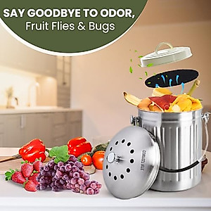 Compost Rite 4 Pack Charcoal Filters for Compost Bucket - Round 7.25 inch Compost Pail Filters, 0.5cm Thick Compost bin Charcoal Filter Replacement, Cutting Template Unisize Composting Bins