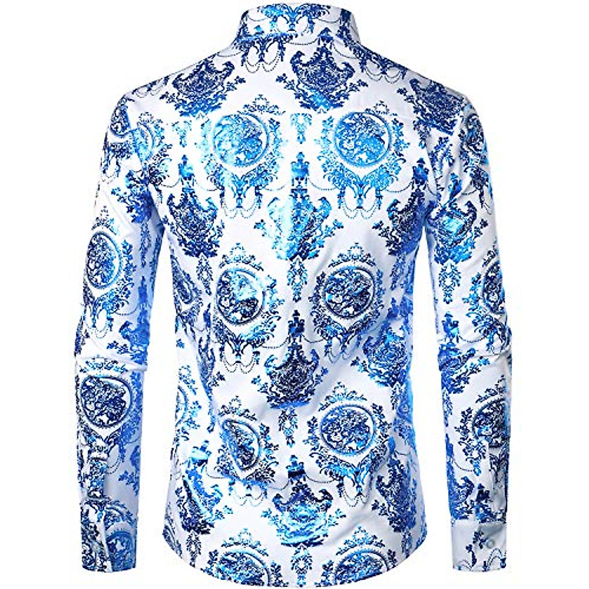 ZEROYAA Men's Luxury Shiny Design Slim Fit Long Sleeve Button up Dress Shirts ZZCL47 White Royal X Large
