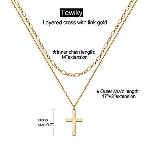 Tewiky Layered Cross Necklaces for Women, Gold Layered 18k Gold Plated Pendant Necklace Gifts