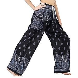 B BANGKOK PANTS Harem Pants Women Hippie Clothes Boho Print Drawstring (as1, Alpha, one_Size, Regular, Regular, Bohemian Black, Relaxed)