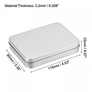uxcell Metal Tin Box, 6pcs 4.53" x 3.35" x 0.87" Rectangular Empty Tinplate Storage Containers with Lids, Silver Tone