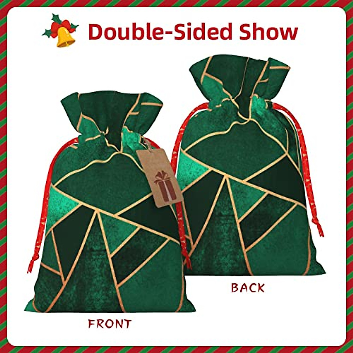 Black And Gold Geometricchristmas Drawstring Gift Bag, Linen Drawstring Gift Bag, Reusable Drawstring Gift Bag, Used For Christmas, Birthday, Wedding Supplies