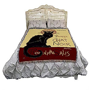 Pure Country Weavers Tournee Chat Noir Vintage Poster Blanket by Theophile Steinlen - Gift for Cat Lovers - Tapestry Throw Woven from Cotton - Made in The USA (72x54)