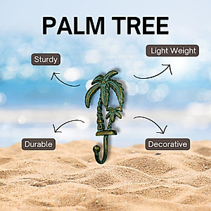 Cast Iron Palm Tree Wall Hooks - Set of 3, 8"x4" Tropical Decorative Hangers, Rustic Black Finish, for Coats, Towels, Bags - Add a Touch of The Tropics to Your Home Decor