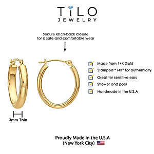 14k Gold Small Oval Polished Hoop Earrings (0.7 inch Diameter) (yellow-gold)…