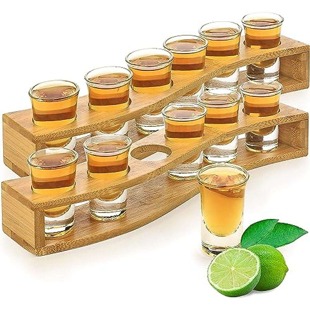 LINALL Shot Glasses 12pcs Shot Glass Set 1oz/30ml Shot Glass Holder Heavy Base for Whisky Tequila 12 Shot Glass Serving Tray (12pcs)