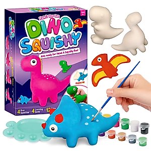 XX Dino Squishy Painting Kit Paint 4 Large Dino Squishies Color Your Own Squishy with Puffy Paint Make Your Own, DIY Squishies Kit, Dinosaur Toys - Arts and Crafts Gifts for Kids, Boys & Girls