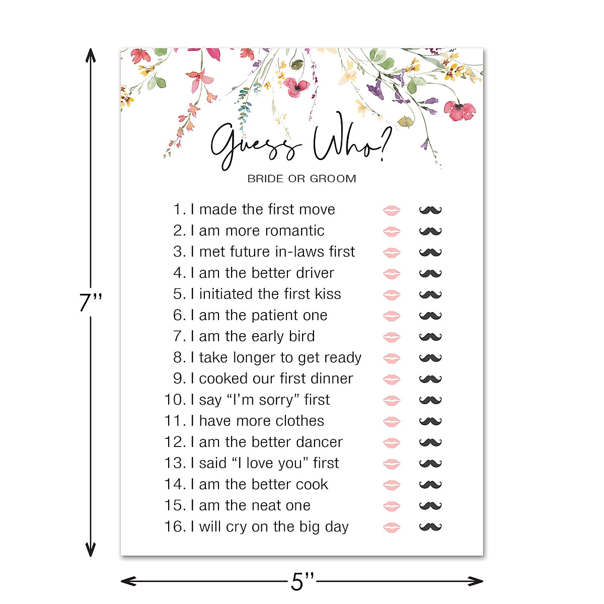 24 Wildflower Floral Bridal Shower Games (Guess Who Bride or Groom)