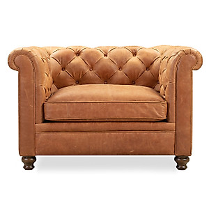 POLY & BARK Lyon Lounge Chair in Full-Grain Pure-Aniline Italian Leather in Cognac Tan