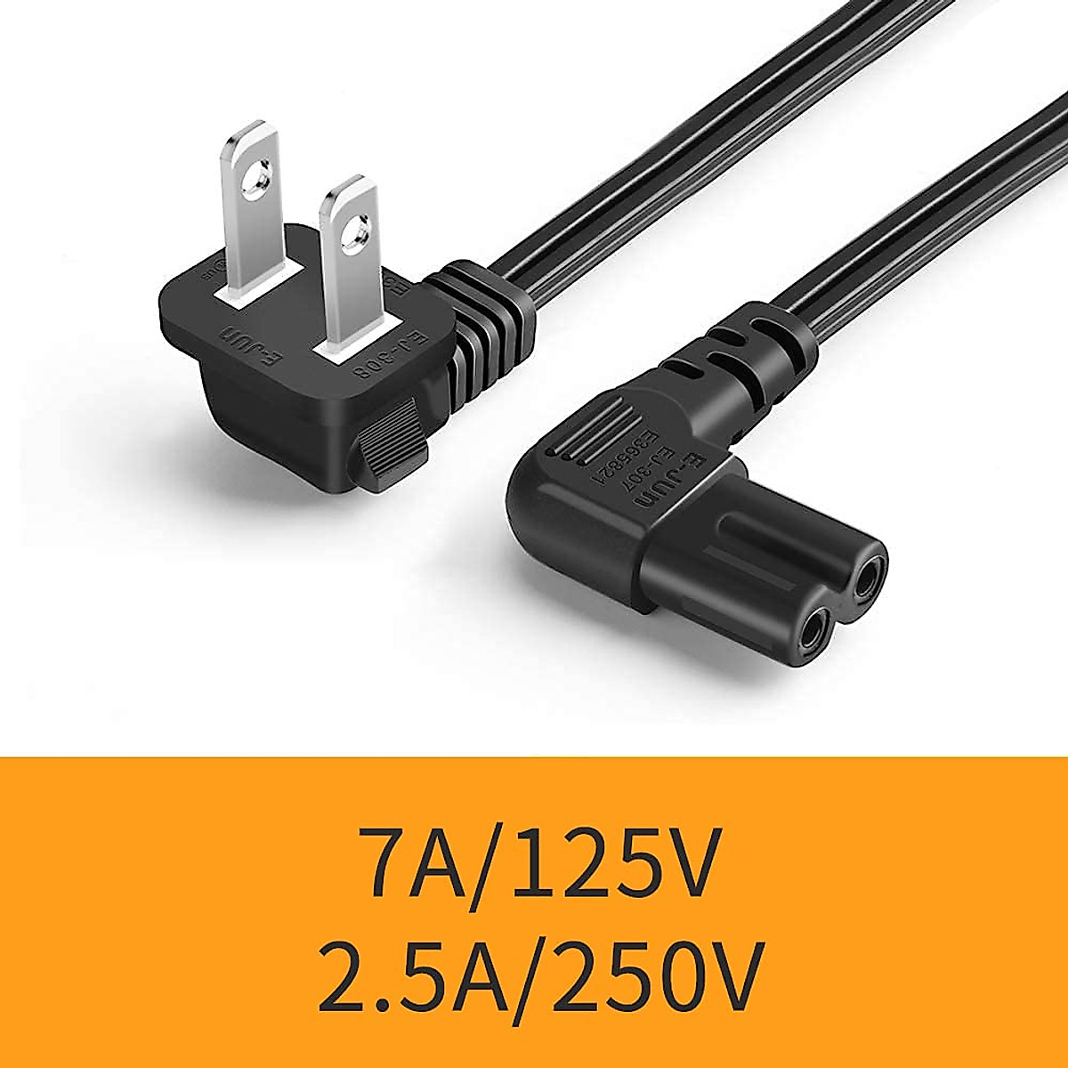 CableCreation 6 Feet 18 AWG Angled 2-Slot Non-Polarized Angle Power Cord (IEC320 C7 to Nema 1-15P), 1.8M / Black