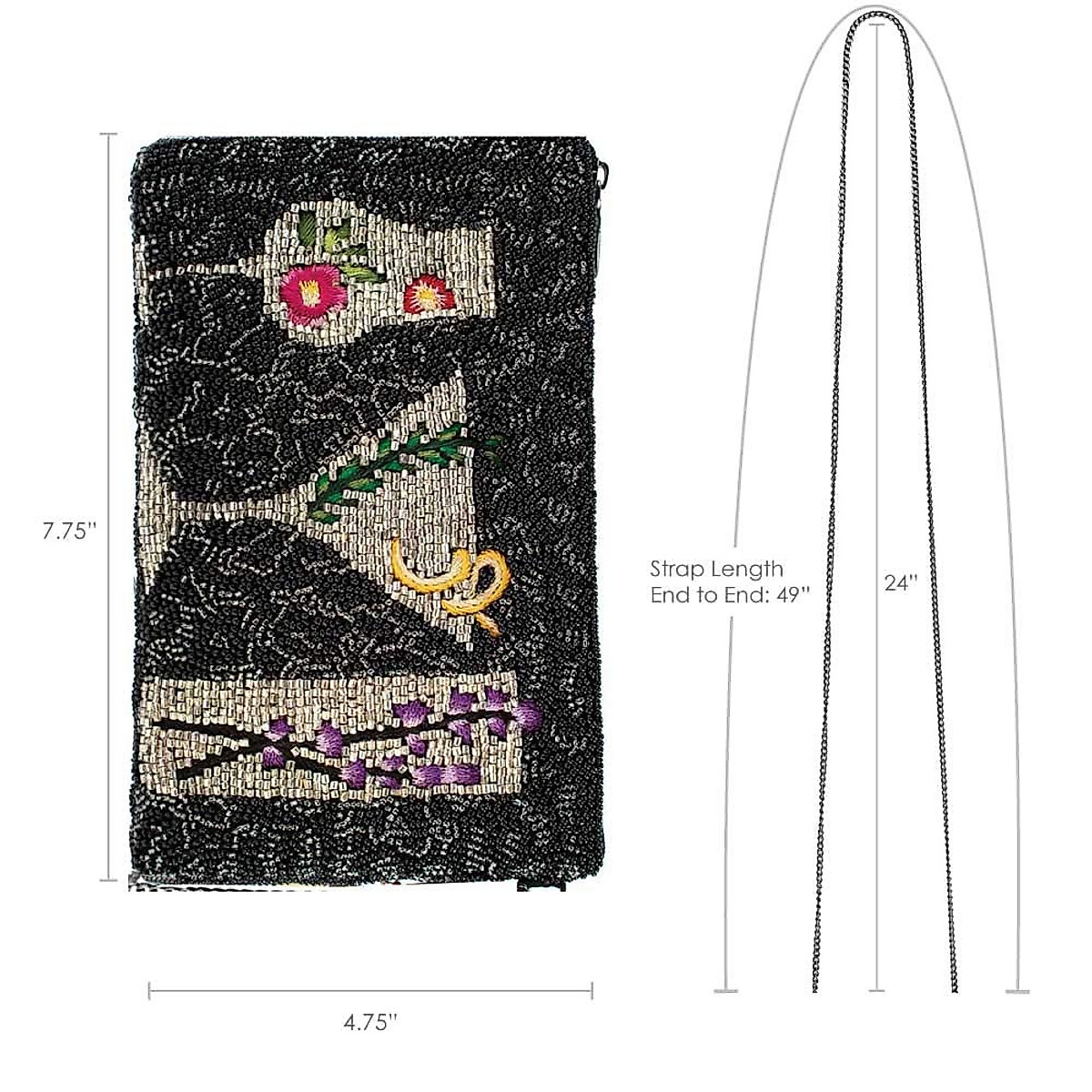 Mary Frances After Hours, Beaded Botanical Cocktails Crossbody Phone Bag, Black
