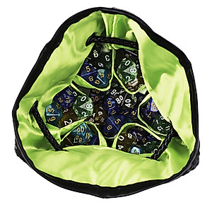 Large Dice Bag with 7 Complete Dice Sets | Black Dragon DND Dice Bag and 49 Polyhedral Dice | Green Satin Interior Lining | Man-Handles 150+ Dice