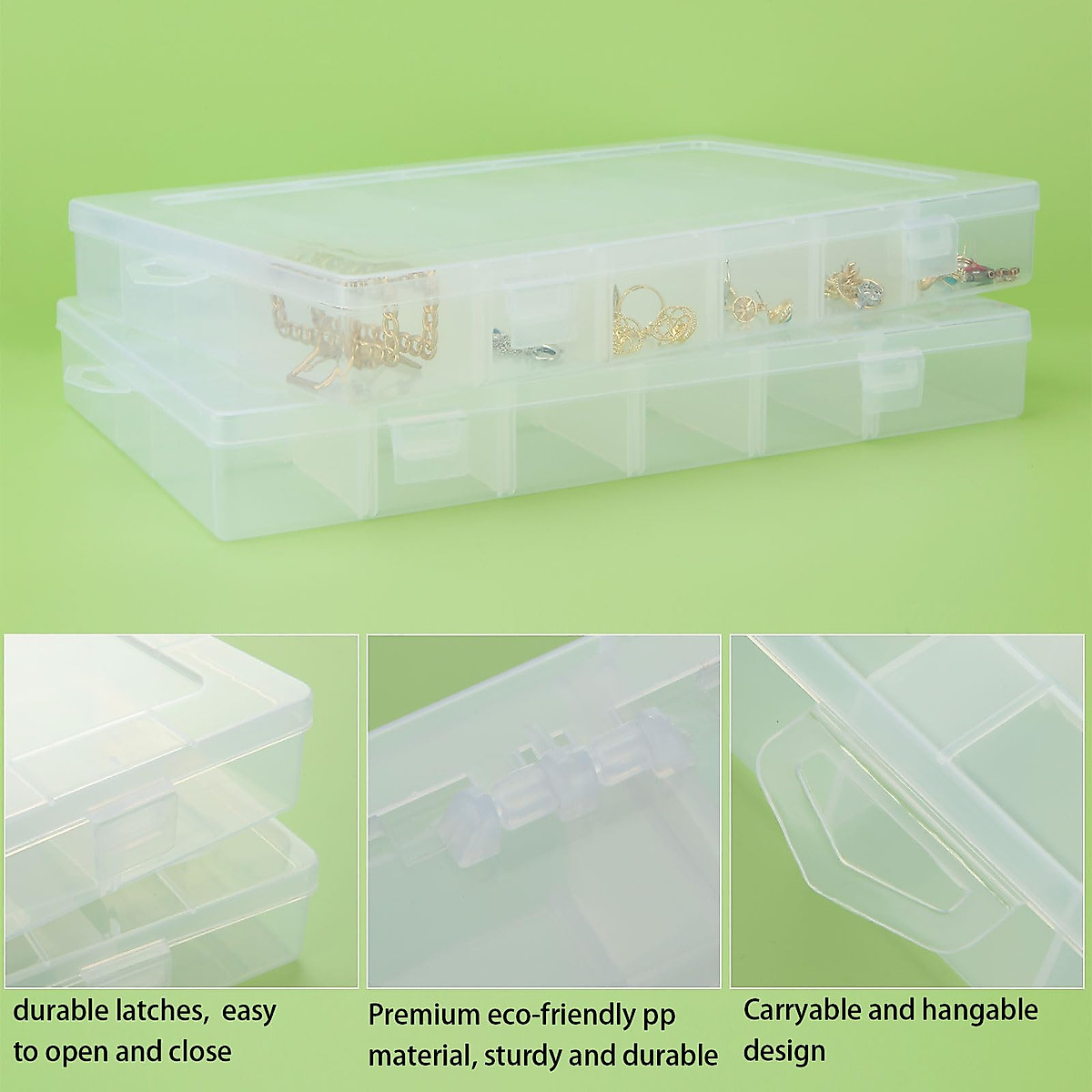 4Pack Large 24 Grids Plastic Organizer Box with Dividers - 24 Compartment Organizer, Clear Tackle Box Organizers and Craft Storage with Adjustable Removable Divider, Fishing Organizer Box for Art DIY
