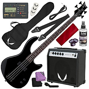 Dean Edge 09 Bass and Amp Pack - Black Dean Edge 09 Bass Guitar, Bass Amp, Gig Bag, Tuner, Cord, Strap, Picks + Guitar Care Kit Accessory Bundle