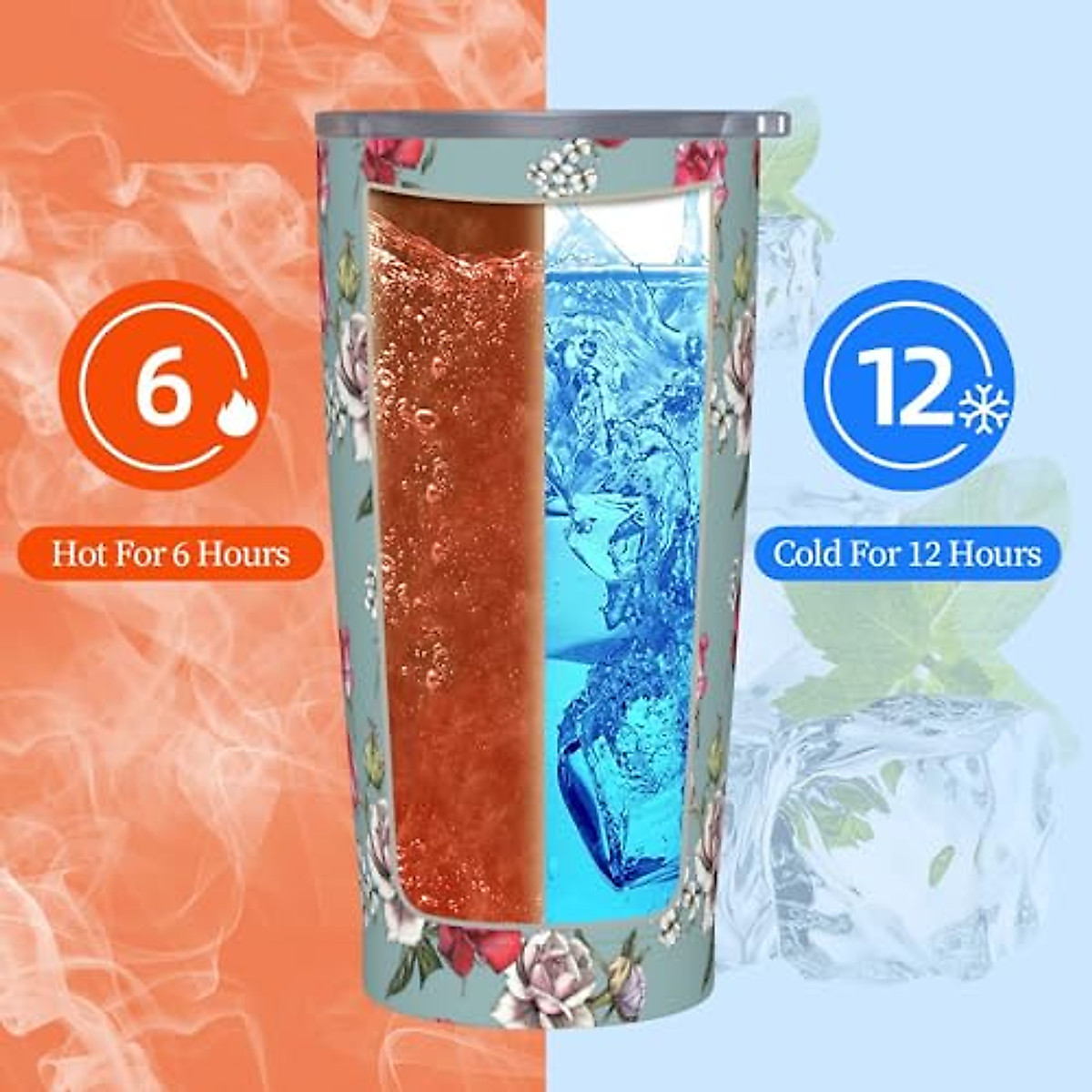 20oz Tumbler Splendid Roses Flower Double Wall Vacuum Insulated Coffee Mug with Lid and Metal Straw Brush Reusable Stainless Steel Water Bottle Travel Cup Gifts for Car Ice Drinks Hot Beverage