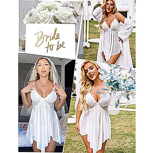 Avidlove Bridal Lingerie for Women Lace Babydoll Sleepwear V Neck Boudoir Outfits Wedding Lingerie for Bride(White,M)