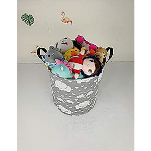 DUYIY 19.7 Inch Round Big Size Canvas Storage Basket with Handle Large Organizer Bins for Dirty Laundry Hamper Baby Toys Nursery Kids Clothes Gift Basket (heart elephant)