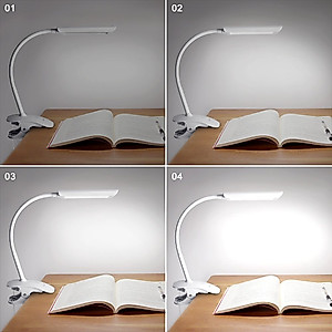 KEDSUM 7W Dimmable LED Clip on Lamp, Flexible Gooseneck Clip on Reading Light with 3-Level Dimmer, Touch-Sensitive Control Panel, Clamp Lamp for Desk