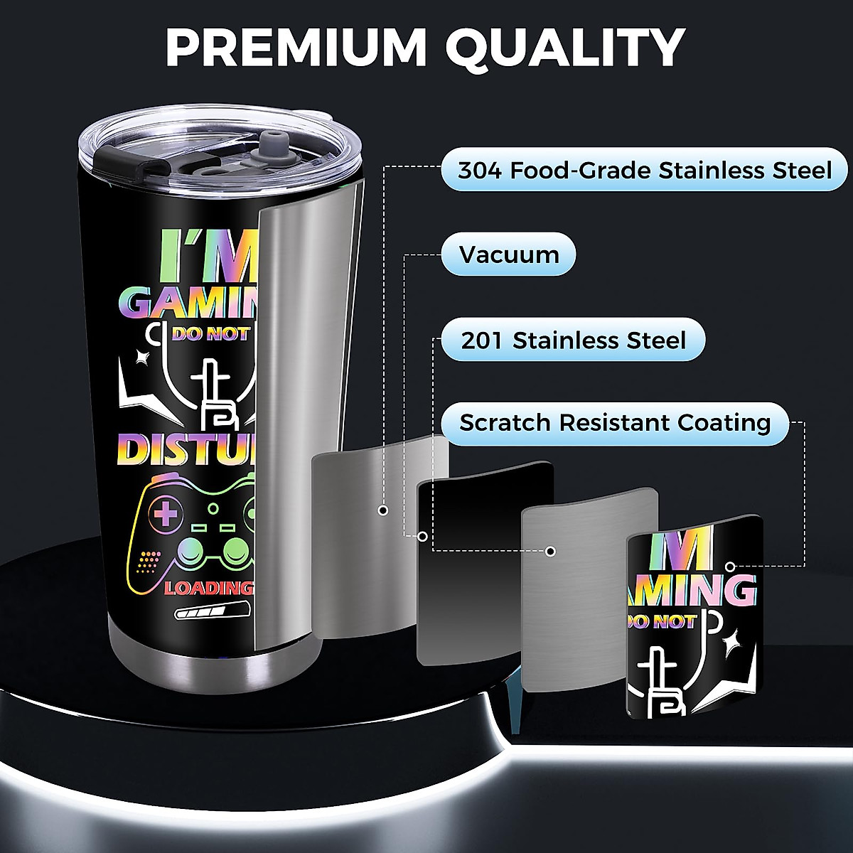 LATTPLYN Gaming Mug Tumbler for Boys, Gamer Mugs 20 oz Insulated Tumbler with Handle and Lid, Stainless Steel Travel Cup for Men Boys Kids Teens, Gaming Gamepad Gift for Birthday