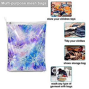 Winter Decorative Snowflakes Laundry Mesh Bag Delicates Lingerie Laundry Wash Bag Heavy Duty with Zipper Laundry Net Bags for Apartment Dorm Family Laundromat